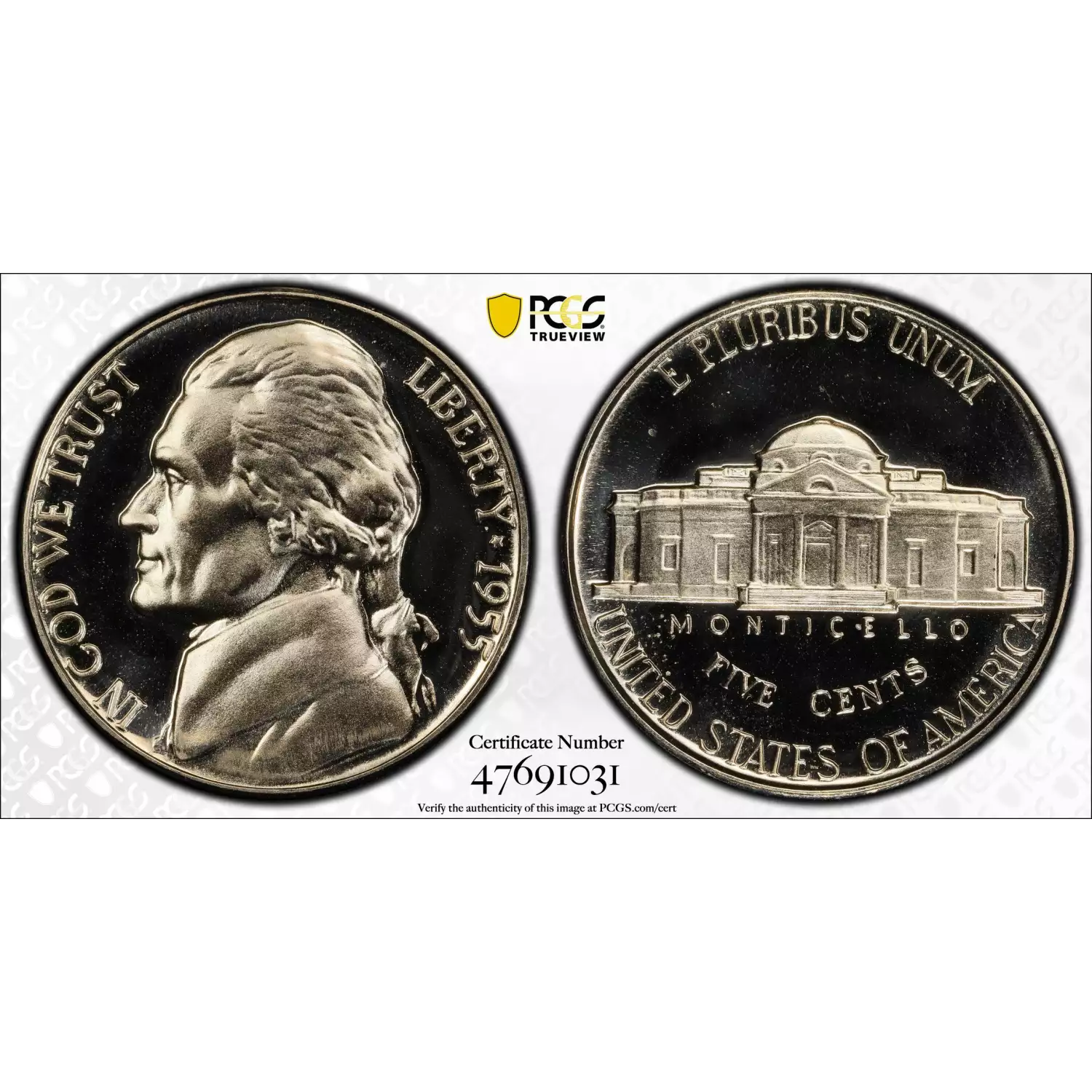 1955-PHILADELPHIA Nickel Jefferson PCGS PR-68 CAM - Kearney Coin Center
