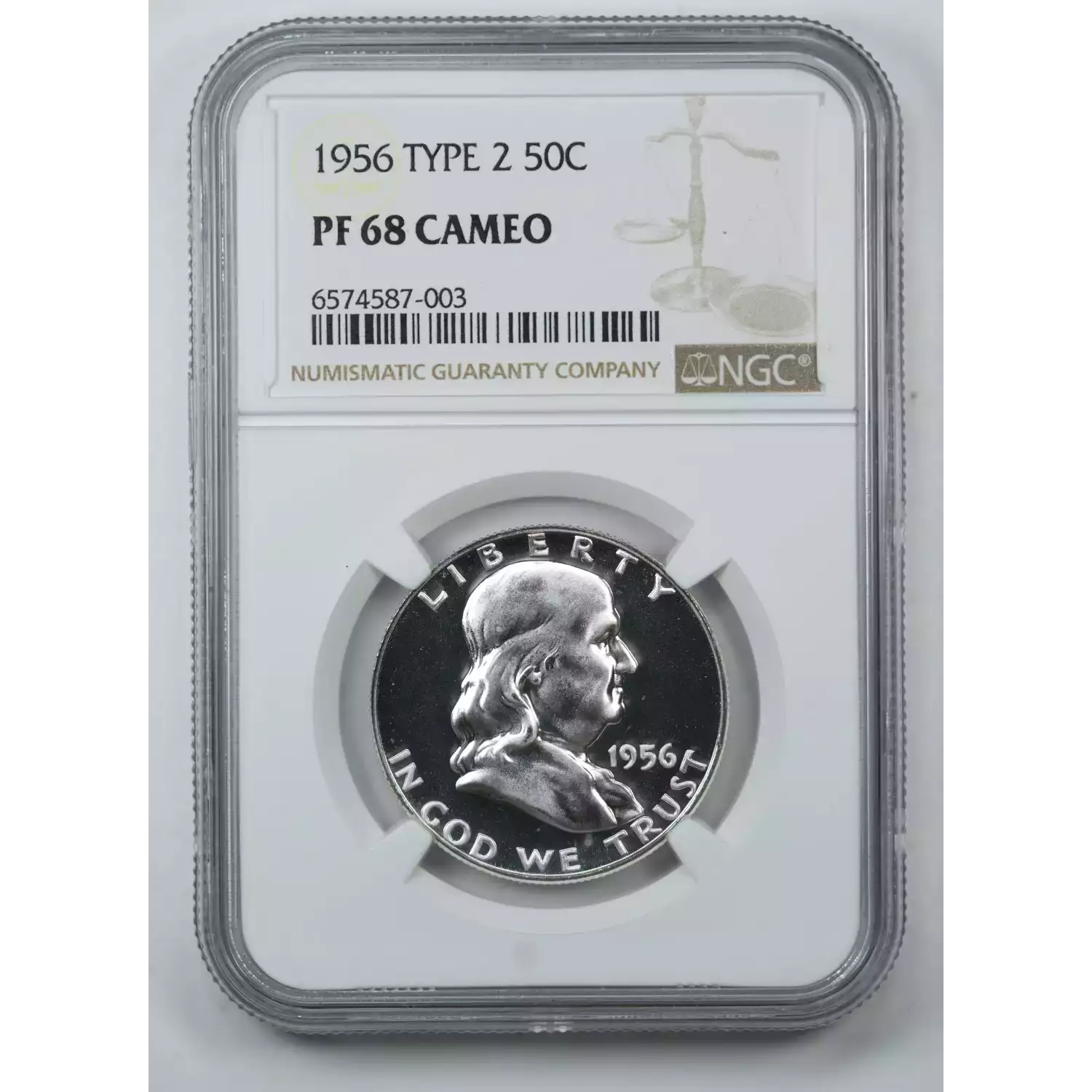 1956-PHILADELPHIA Half Dollars Franklin NGC PF-68 CAMEO TYPE 2 ...