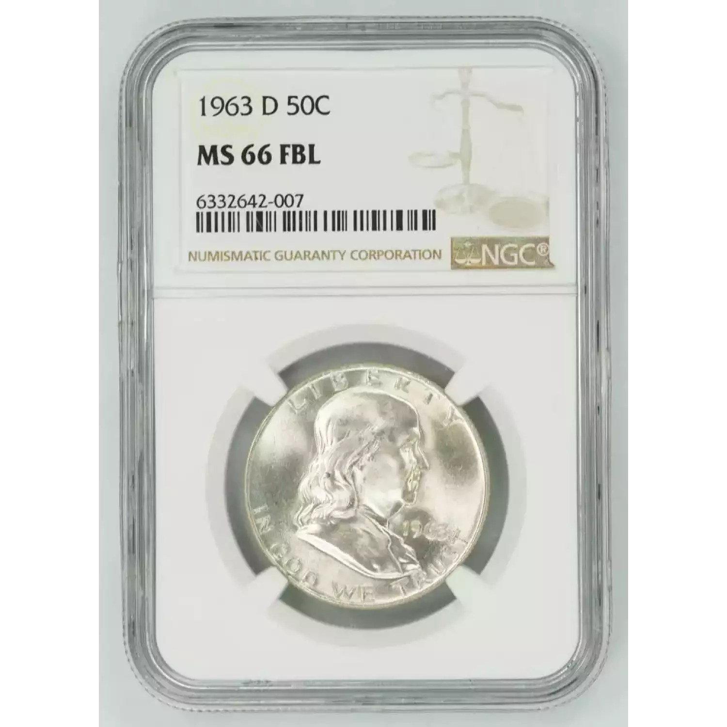1963-DENVER Half Dollars Franklin NGC MS-66 FBL - Kearney Coin Center