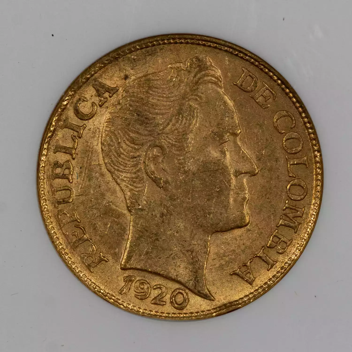 1920-A COLOMBIA Gold 5 PESOS NGC MS-61 - Kearney Coin Center