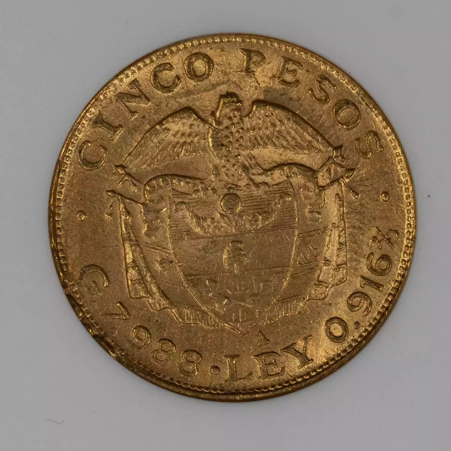 1920-A COLOMBIA Gold 5 PESOS NGC MS-61 - Kearney Coin Center