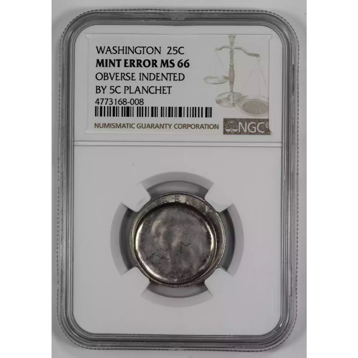 ND Quarter Dollars Clad Coinage NGC MS-66 OBVERSE INDENT BY 5C PLANCHET ...
